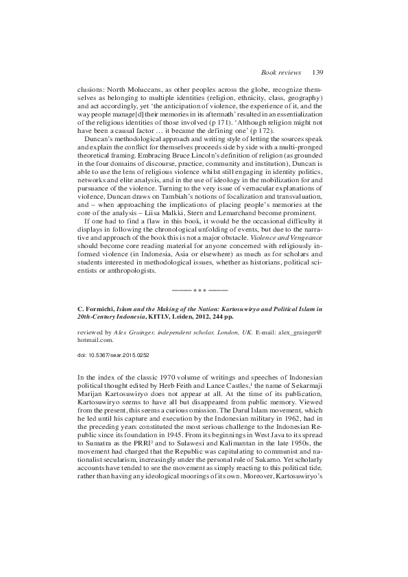 C. Formichi, Islam and the Making of the Nation: Kartosuwiryo and ...
