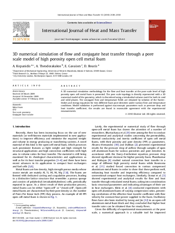 Pdf 3d Numerical Simulation Of Flow And Conjugate Heat Transfer