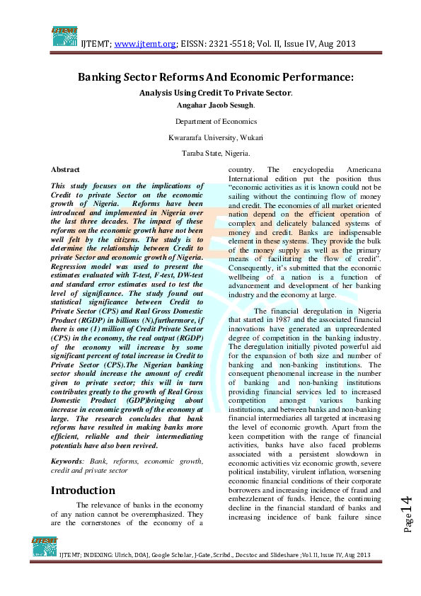 (PDF) banking sector reforms and economic performance