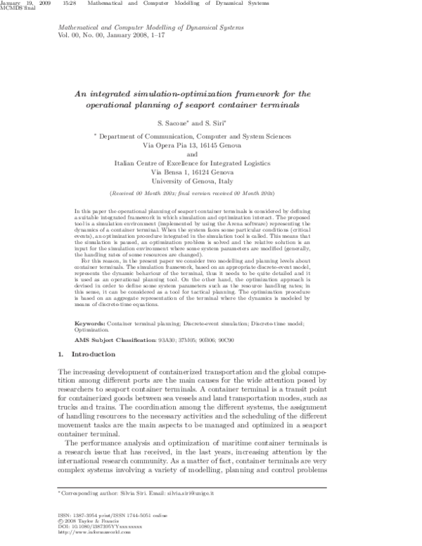 Pdf An Integrated Simulation Optimization Framework For The Operational Planning Of Seaport