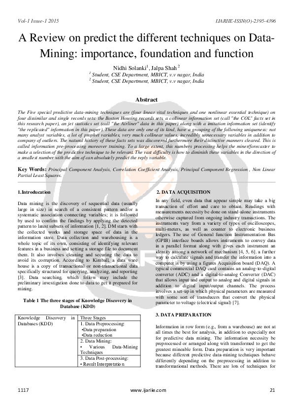 (PDF) A Review on predict the different techniques on Data- Mining ...