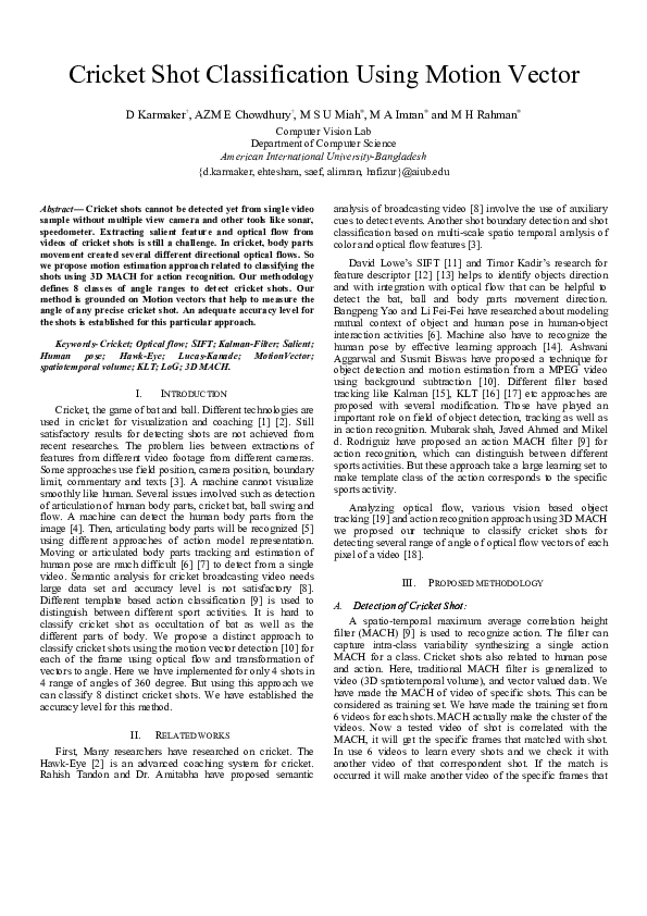 (PDF) Cricket Shot Classification Using Motion Vector