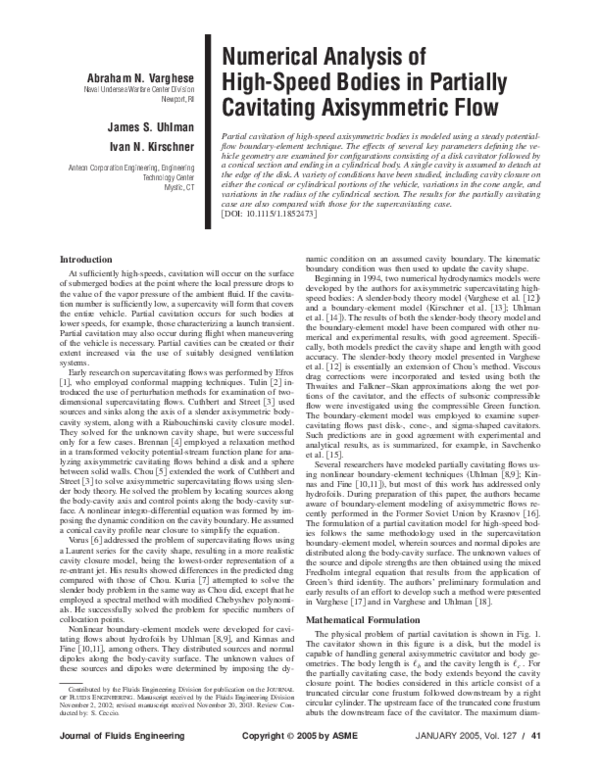 (PDF) Numerical Analysis of High-Speed Bodies in Partially Cavitating ...