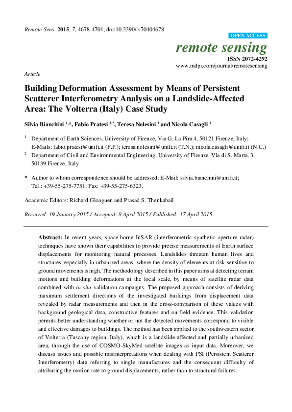 (PDF) Building Deformation Assessment by Means of Persistent Scatterer Interferometry Analysis ...