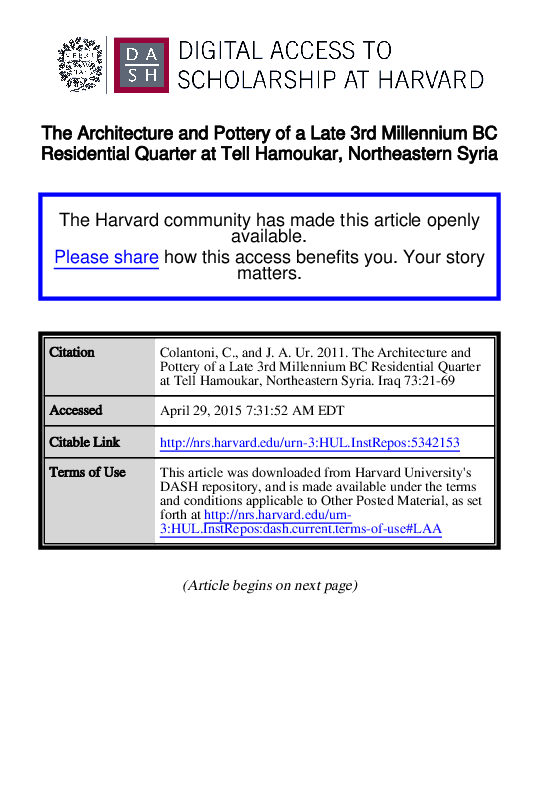 (PDF) The Architecture and Pottery of a Late 3rd Millennium BC ...