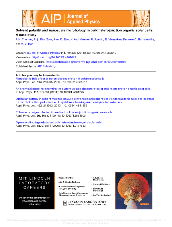 (PDF) Solvent polarity and nanoscale morphology in bulk heterojunction ...