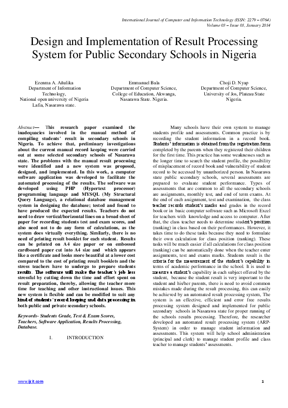 Pdf Design And Implementation Of Result Processing System For Public