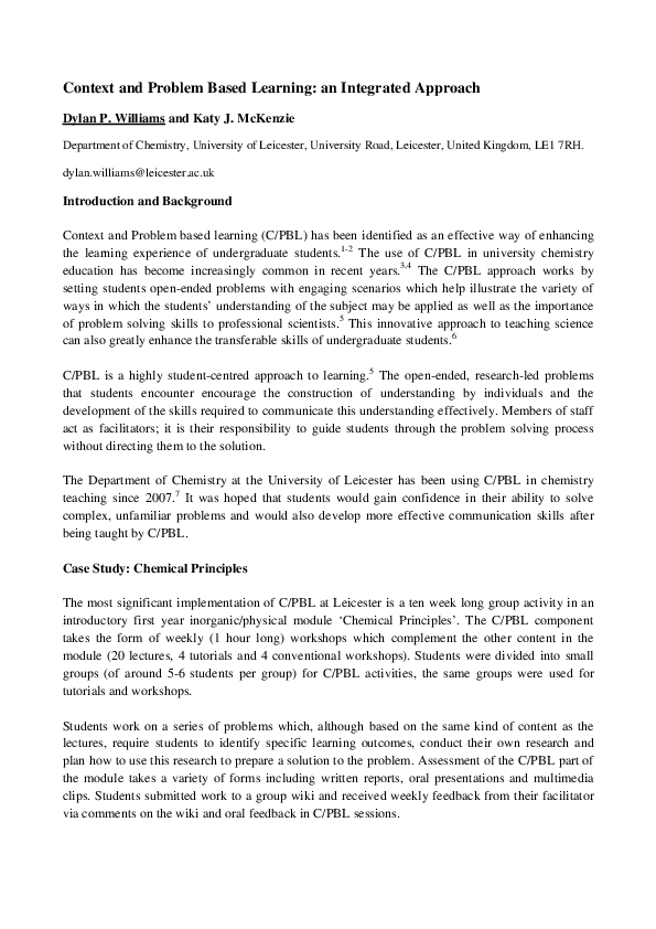 (PDF) Context and Problem Based Learning: an Integrated Approach