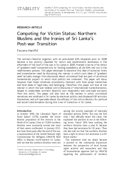 (PDF) Competing for Victim Status: Northern Muslims and the Ironies of ...