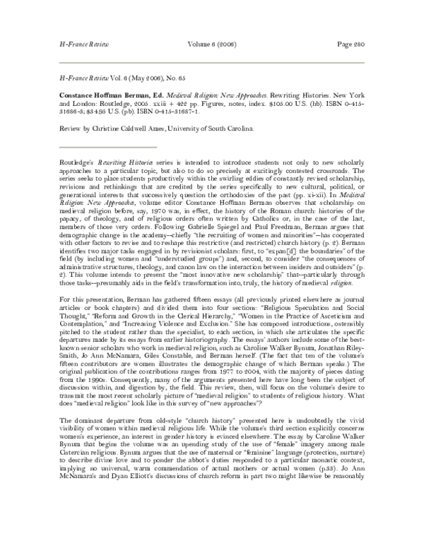 (PDF) Review of Constance Hoffman Berman, ed. Medieval Religion: New ...