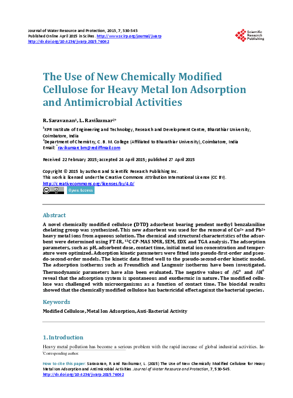(PDF) The Use of New Chemically Modified Cellulose for Heavy Metal Ion ...