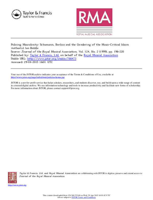 (PDF) Policing Masculinity: Schumann, Berlioz and the Gendering of the ...
