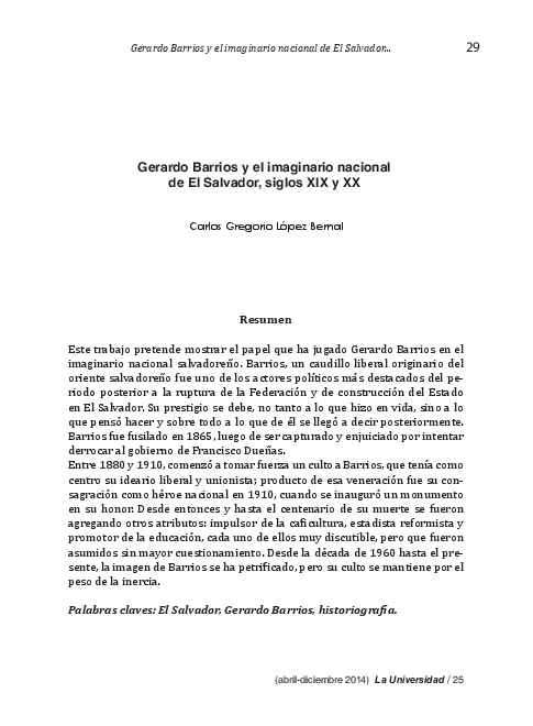 (PDF) "Gerardo Barrios y el imaginario nacional de El Salvador, siglos ...