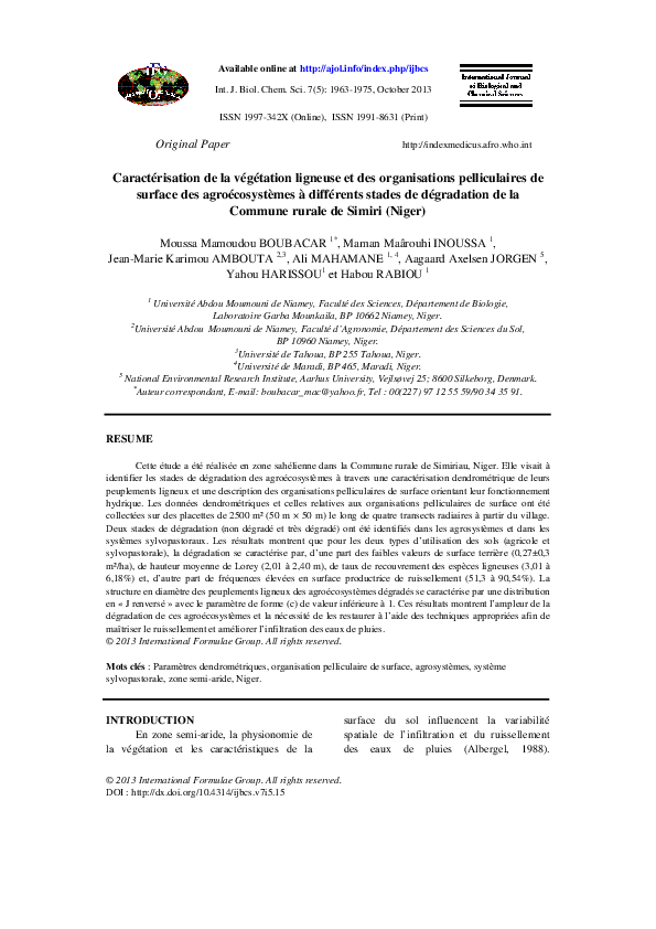 (PDF) Caractérisation de la végétation ligneuse et des organisations ...