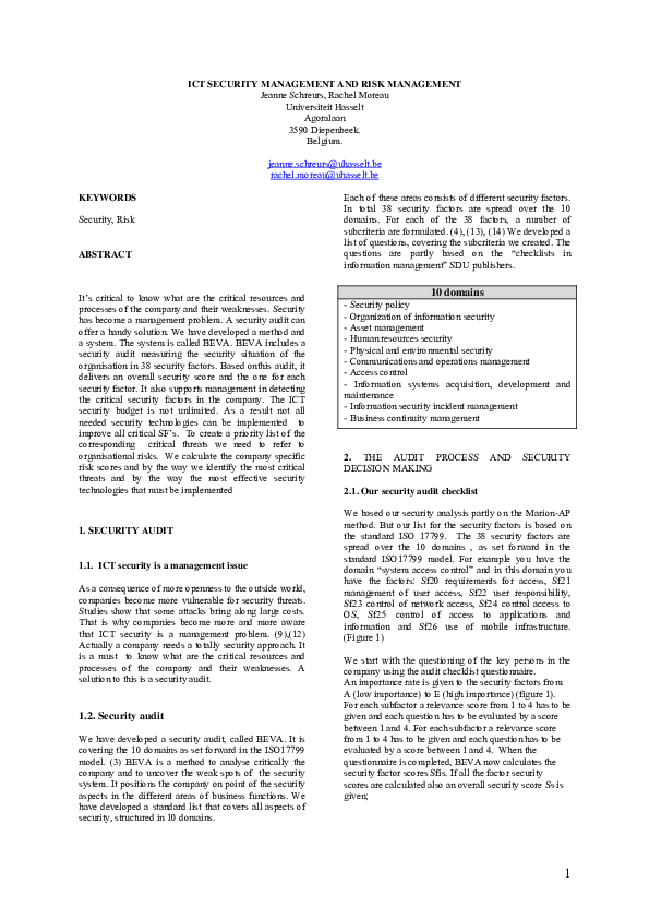 (PDF) ICT SECURITY MANAGEMENT AND RISK MANAGEMENT