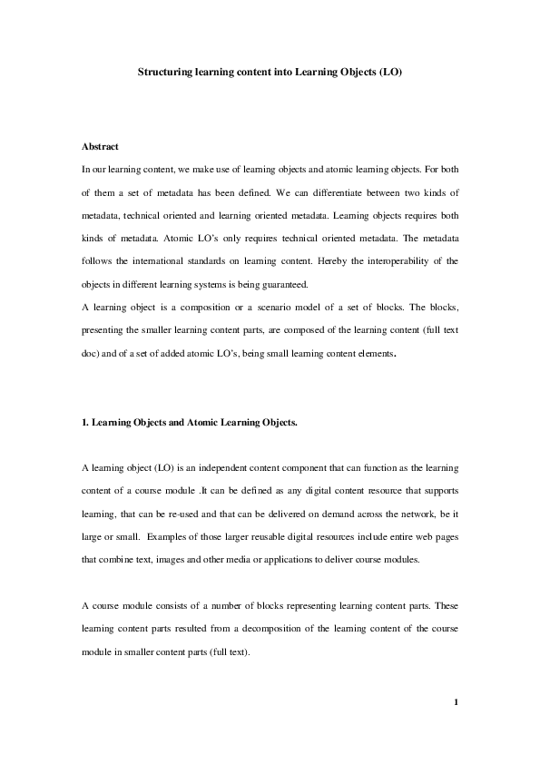 (PDF) Structuring learning content into Learning Objects (LO)