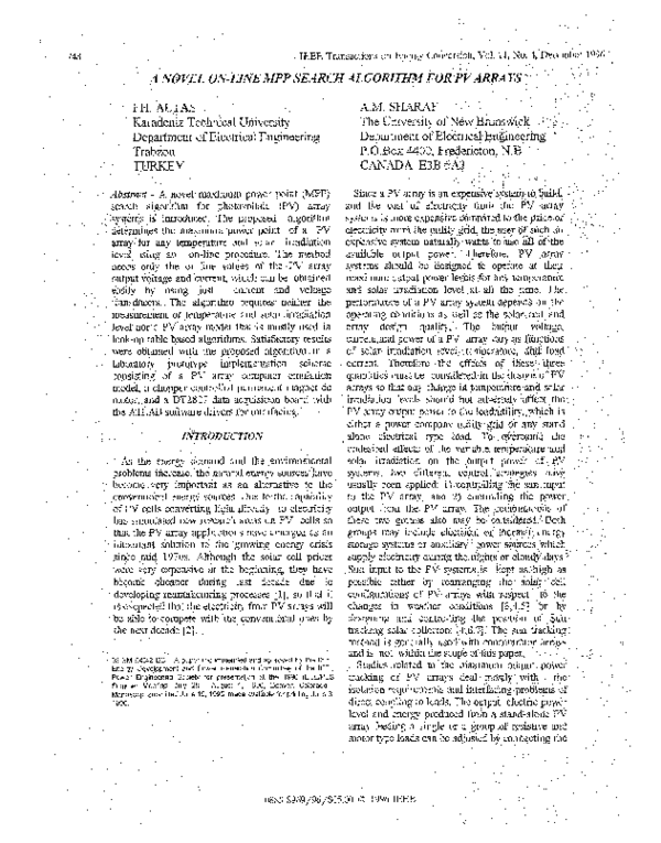 Pdf A Novel On Line Mpp Search Algorithm For Pv Arrays