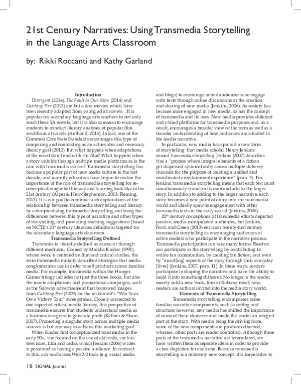 (PDF) 21st Century Narratives: Using Transmedia Storytelling in the ...