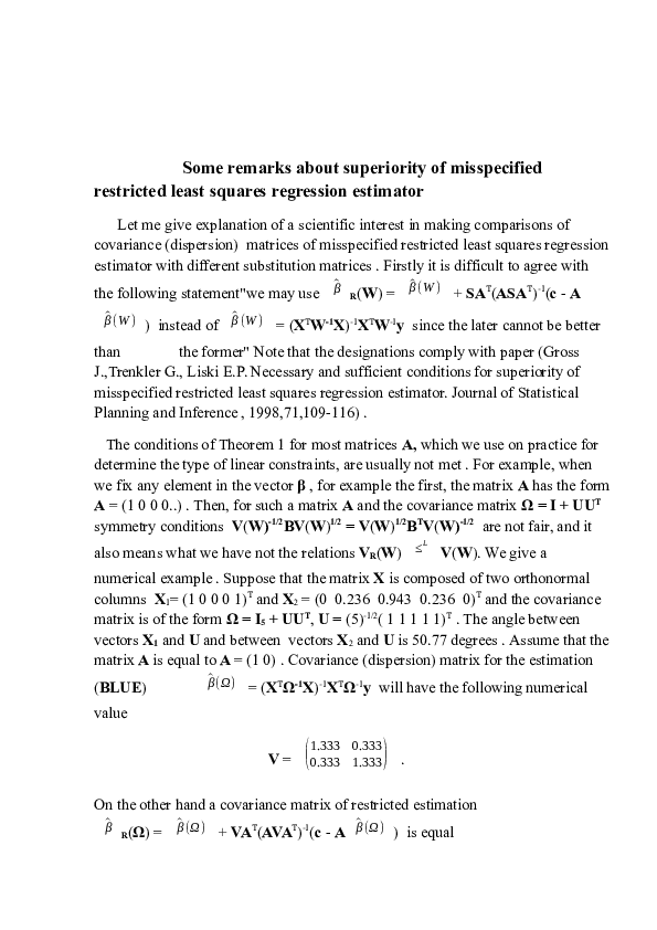 (DOC) Reshetov LA Some remarks about superiority of misspecified ...