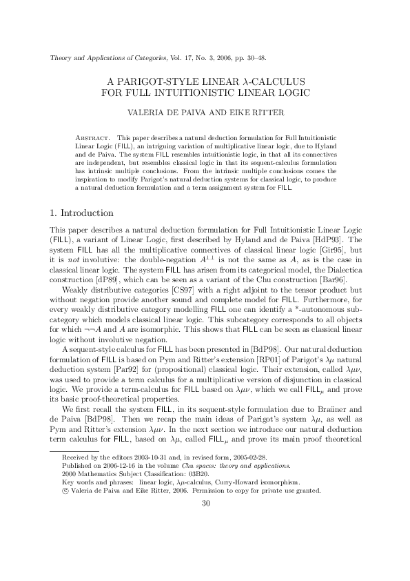(PDF) A Parigot-style linear λ-calculus for Full intuitionistic Linear Logic