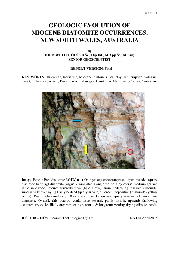 (PDF) Geologic evolution, Miocene diatomite occurrences, New South ...