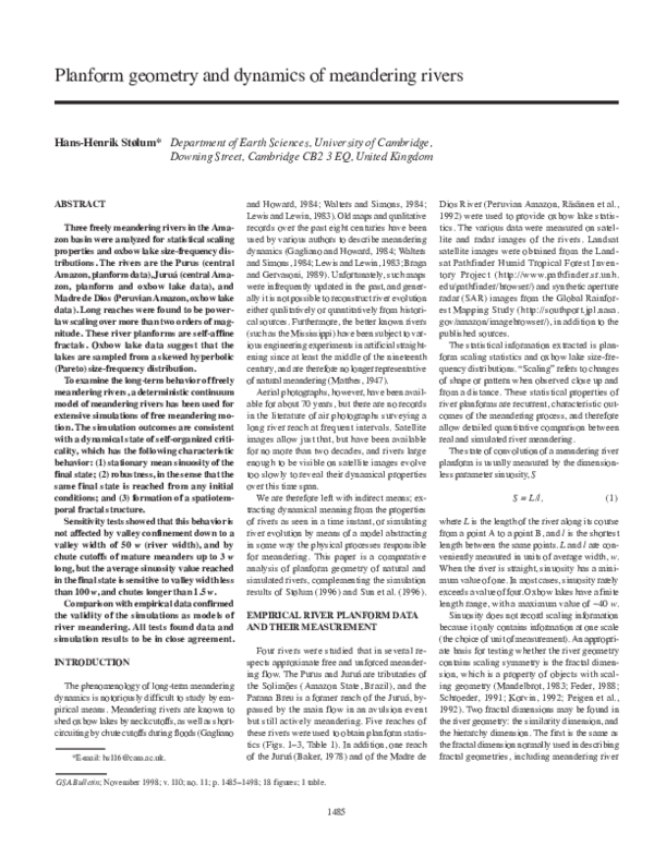 (PDF) Planform Geometry and Dynamics of Meandering Rivers