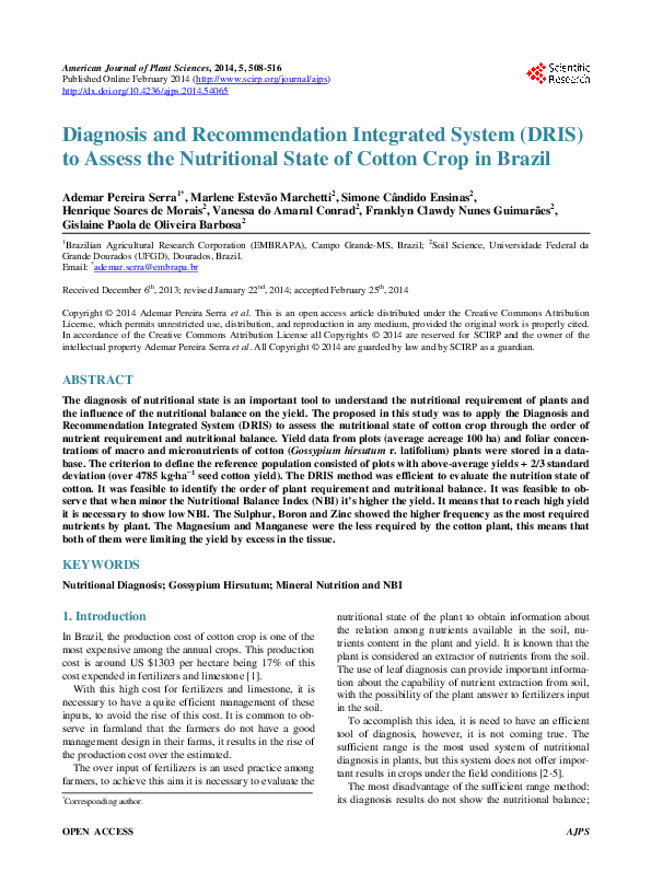 (PDF) Diagnosis and Recommendation Integrated System (DRIS) to Assess ...