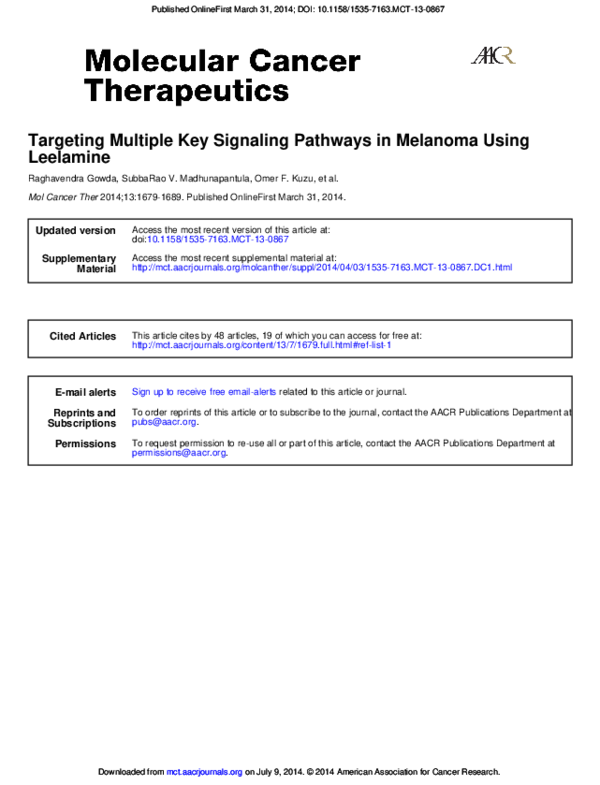 (PDF) Targeting Multiple Key Signaling Pathways in Melanoma Using Leelamine