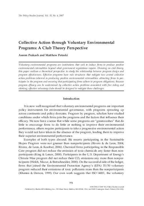 (PDF) Collective action through voluntary environmental programs: A ...