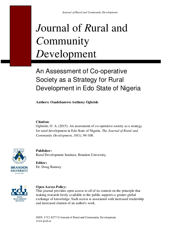 (PDF) An Assessment of Co-operative Society as a Strategy for Rural ...