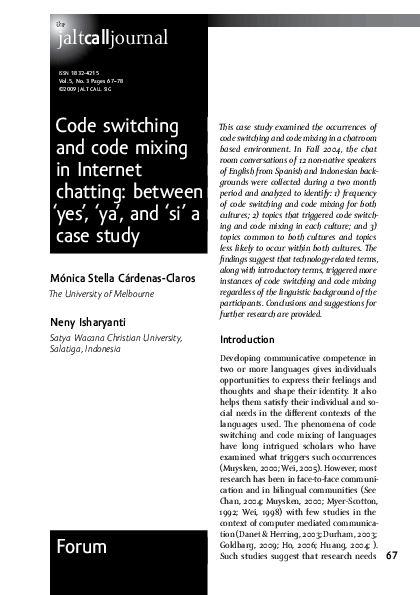 (PDF) Code switching and code mixing in Internet chatting: between ‘yes ...