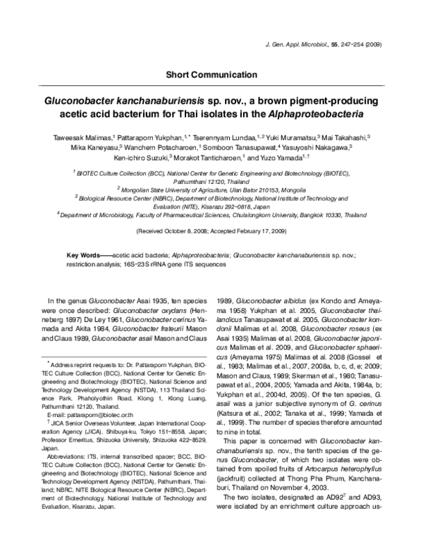 Gluconobacter kanchanaburiensis sp. nov., a brown pigment-producing ...