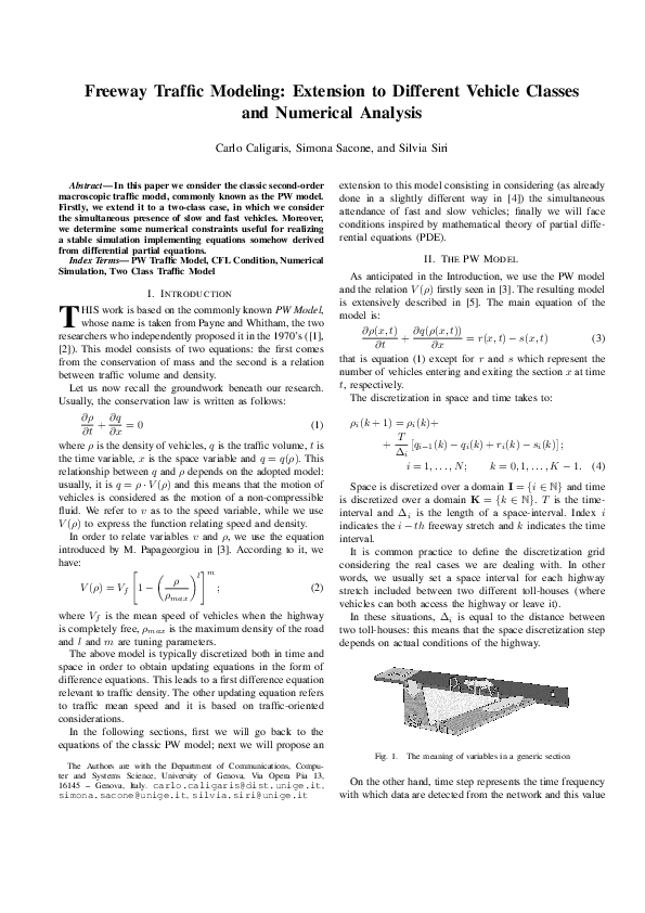 (PDF) Freeway Traffic Modeling: Extension to Different Vehicle Classes and Numerical Analysis