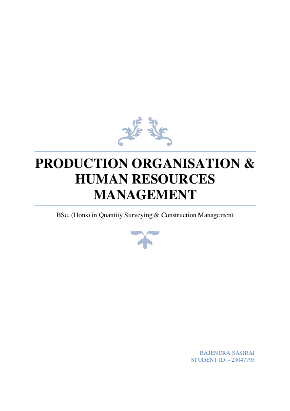 (PDF) BSc in QS & CM - Production Organization & Human Resources Management