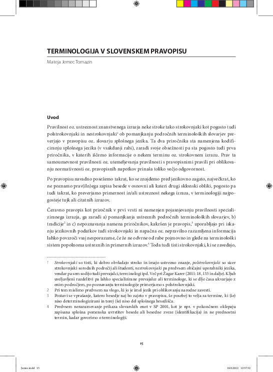 (PDF) Terminologija v Slovenskem pravopisu