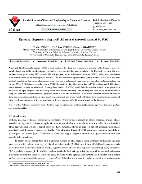(PDF) Epilepsy diagnosis using artificial neural network learned by PSO