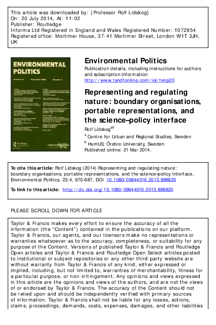 (PDF) Representing and regulating nature. Boundary organizations ...