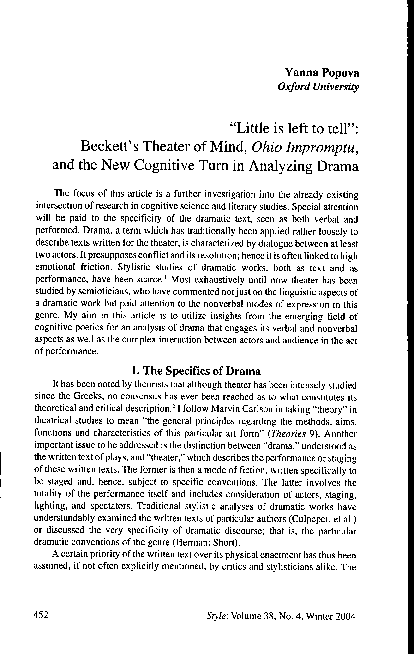 (PDF) "Little is Left to Tell": Beckett's Theatre of Mind, Ohio ...