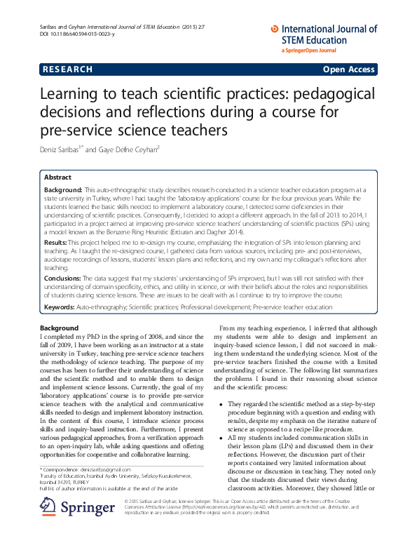 (PDF) Learning to teach scientific practices: pedagogical decisions and ...