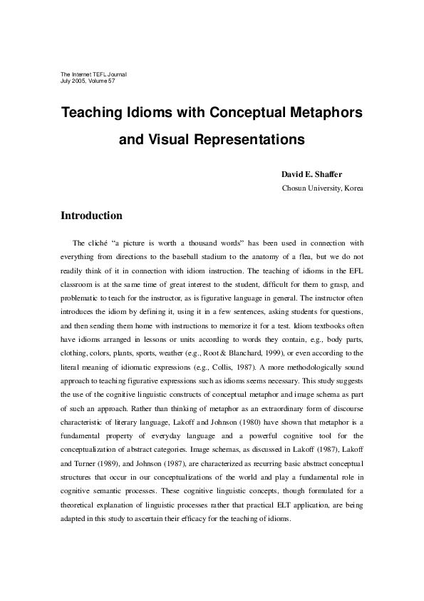 Teaching Idioms with Conceptual Metaphors and Visual Representations