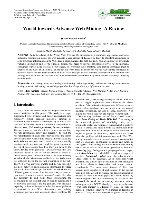 (PDF) World towards Advance Web Mining: A Review