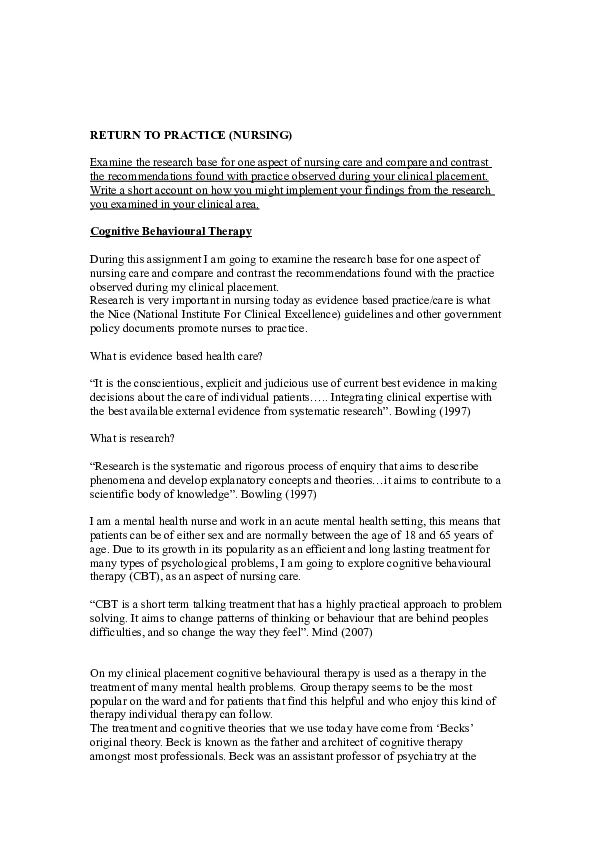 (DOC) RETURN TO PRACTICE (NURSING