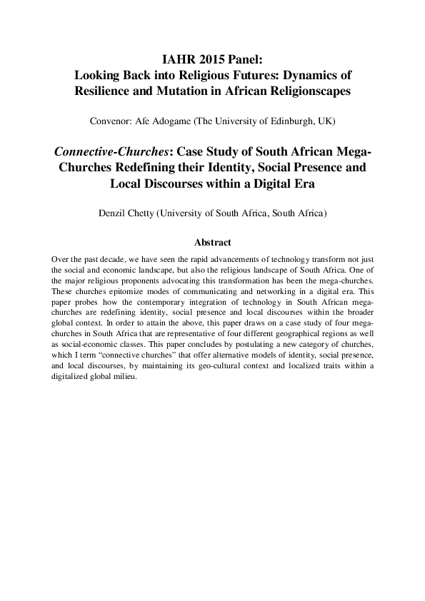 (PDF) Connective Churches: Case Study of South African Mega-Churches ...