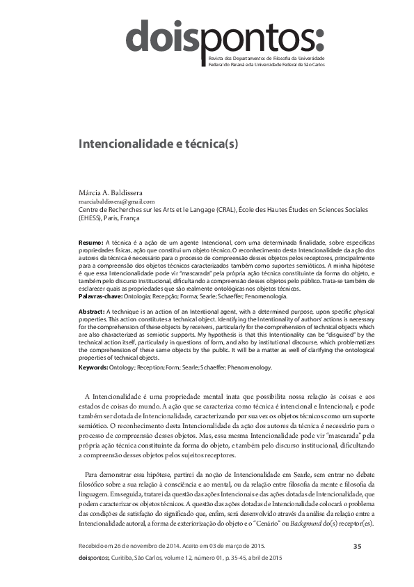 (PDF) Intencionalidade e técnica(s)