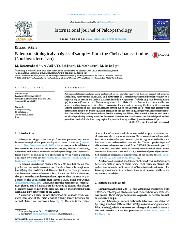 (PDF) 2013. Paleoparasitological analysis of samples from the Chehrabad salt mine (Northwestern ...