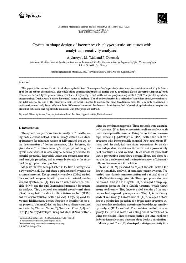 (PDF) Optimum shape design of incompressible hyperelastic structures with analytical sensitivity ...