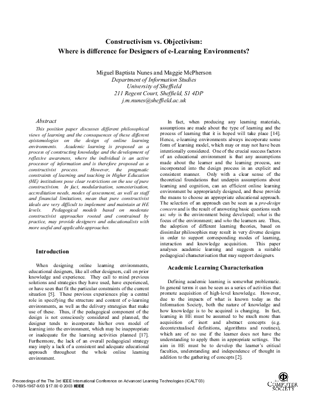 Pdf Constructivism Vs Objectivism Where Is Difference For Designers