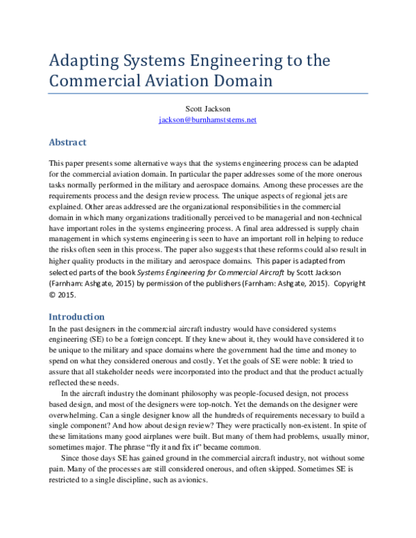 (PDF) Adapting Systems Engineering to the Development of Commercial ...