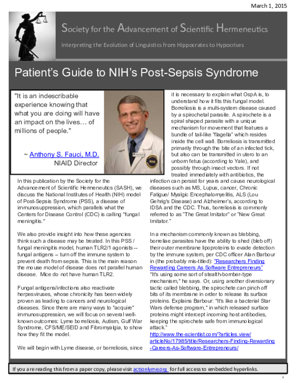(PDF) Patient's Guide to NIH's Post-Sepsis Syndrome
