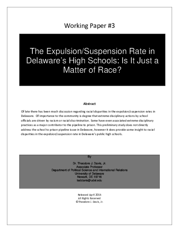 (PDF) The Expulsion/Suspension Rate in Delaware's High Schools: Is It ...